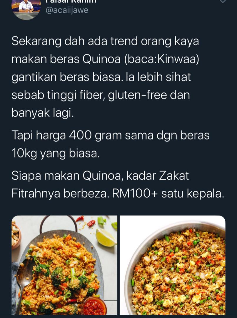 Siapa Makan Quinoa, Zakat Fitrahnya Lebih RM100 Untuk Satu Kepala ...