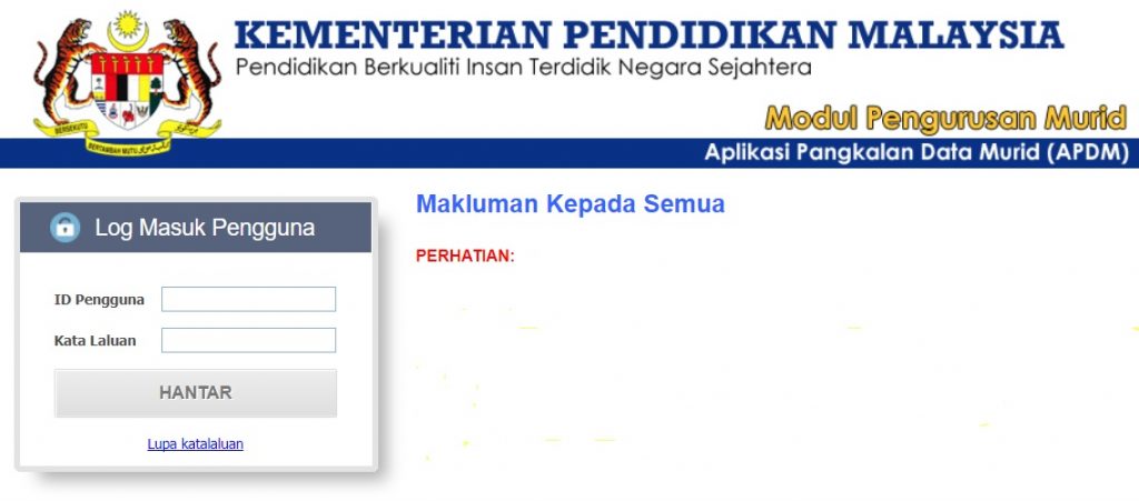 Login APDM: Aplikasi Pangkalan Data Murid.Moe.Gov.My » EduBestari