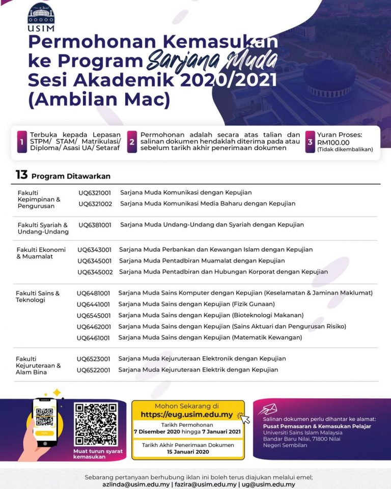 Permohonan Kemasukan Ke Program Sarjana Muda USIM Ambilan Mac 2021 Kini ...