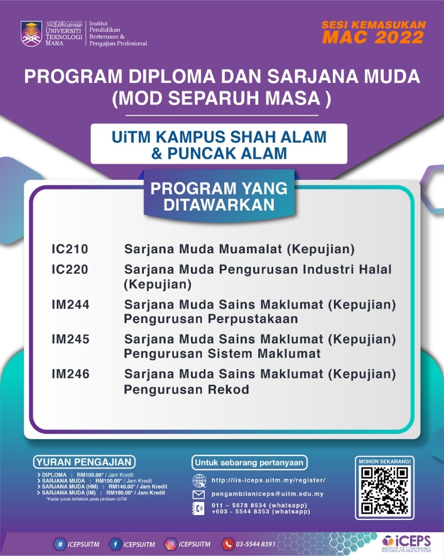 Tawaran Kemasukan Program Diploma/ Sarjana Muda Separuh Masa UiTM ...