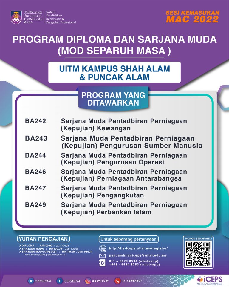 Tawaran Kemasukan Program Diploma/ Sarjana Muda Separuh Masa UiTM ...