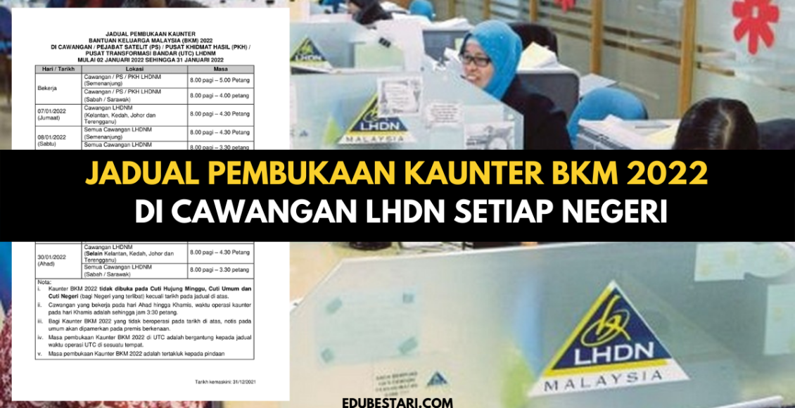 Jadual Pembukaan Kaunter BKM 2022 Di Cawangan LHDN Setiap Negeri - Edu Bestari