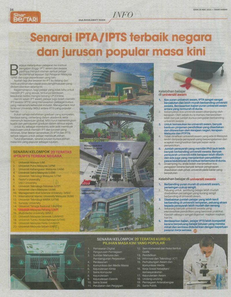 Senarai IPTA/ IPTS Terbaik Negara & Jurusan Popular Masa Kini » EduBestari