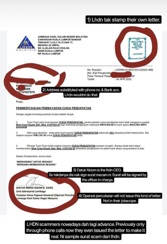 Pekerja Di LHDN Ini Kongsi Cara "Detect" Scammer Melalui Surat Diterima ...