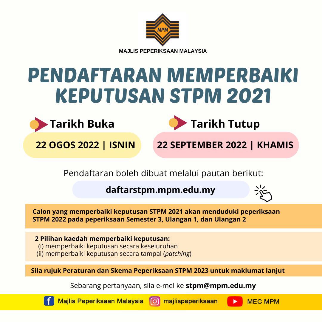 Pendaftaran Memperbaiki Keputusan STPM 2021 Kini Dibuka » EduBestari