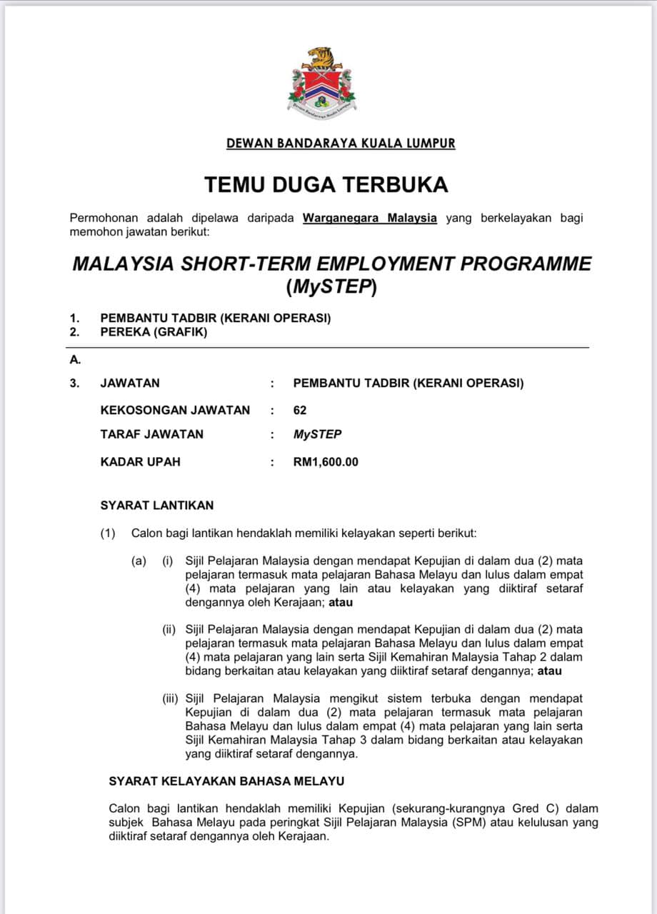 Tawaran Temuduga Terbuka MySTEP Pelbagai Jawatan Di DBKL » EduBestari