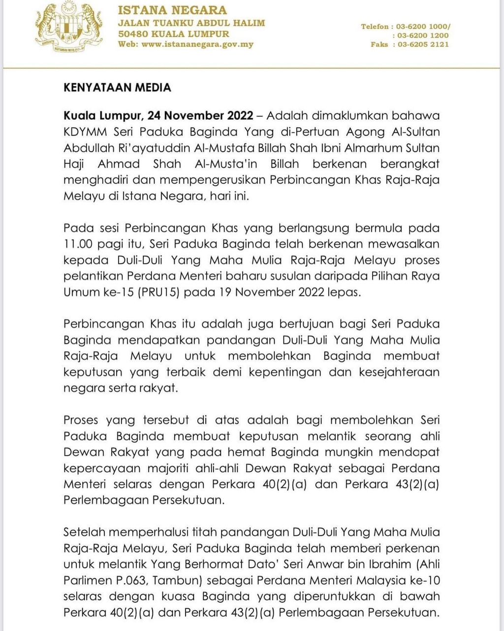 [Terkini] Pelantikan Dato' Seri Anwar Bin Ibrahim Sebagai Perdana ...
