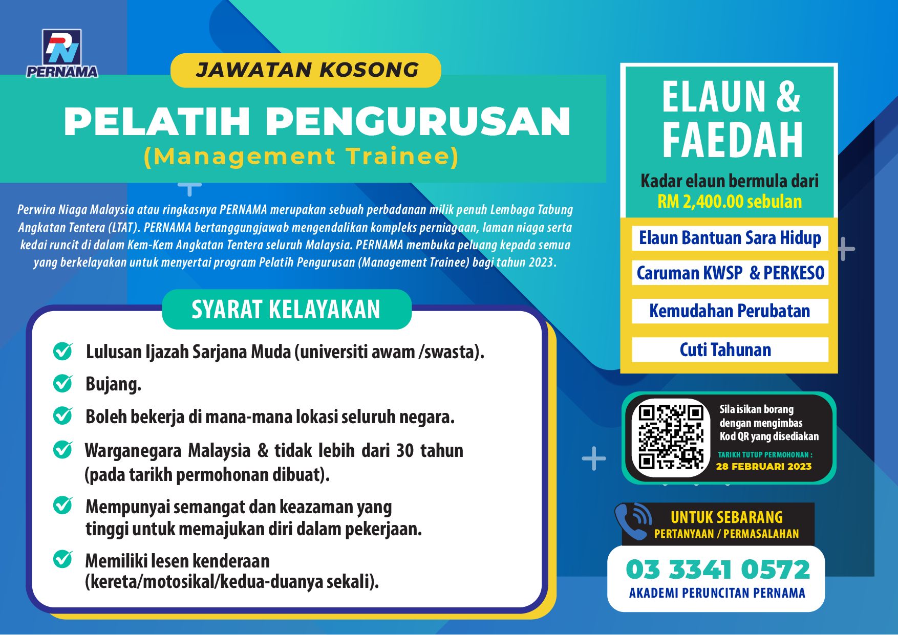 Tawaran Program Management Trainee PERNAMA Terbuka Buat Graduan, Elaun ...