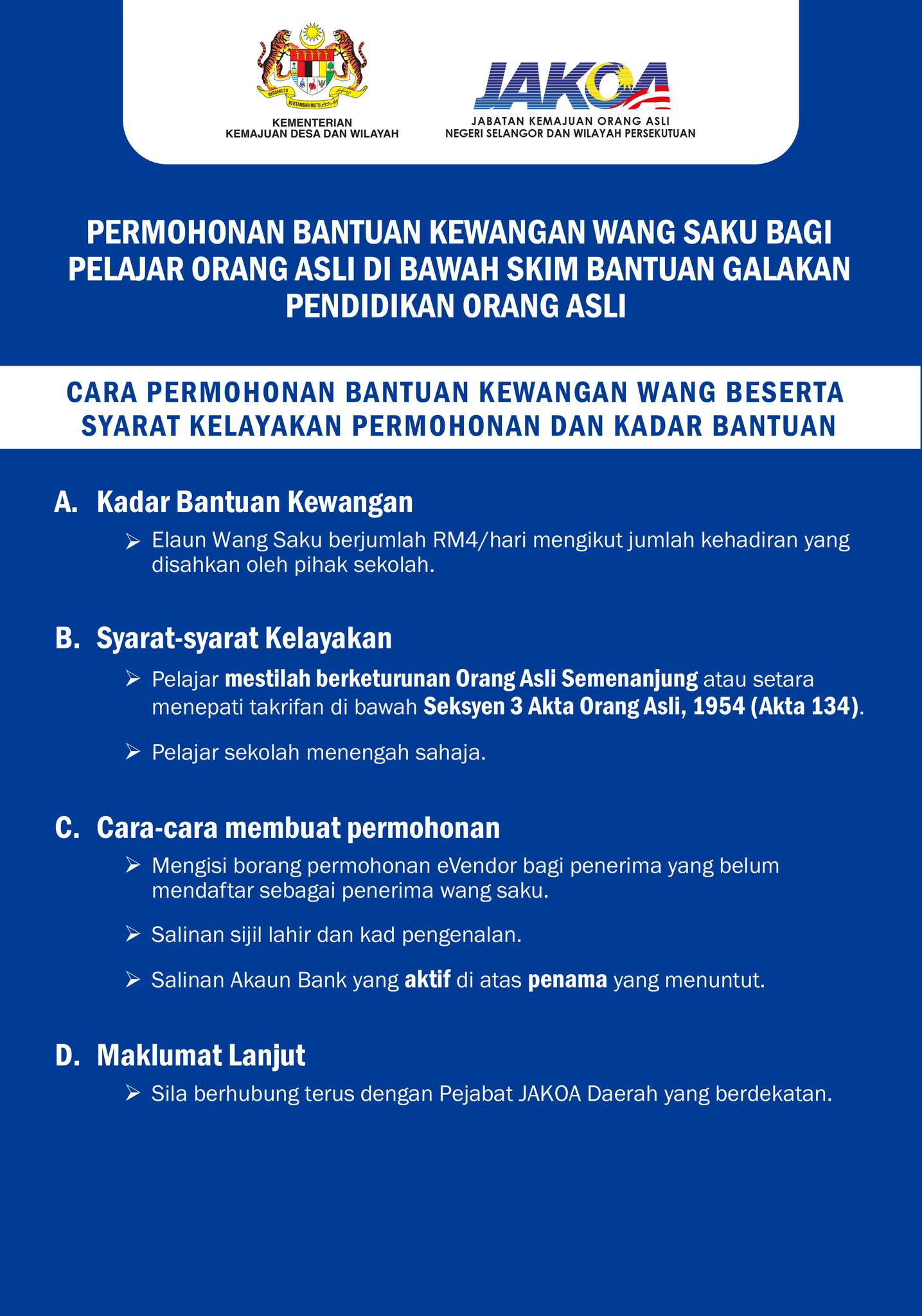 Permohonan Bantuan Wang Saku Pelajar Orang Asli JAKOA Tahun 2023 ...
