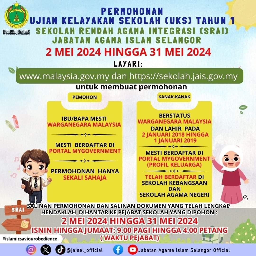 Permohonan Kemasukan Tahun 1 SRAI JAIS Tahun 2024 » EduBestari